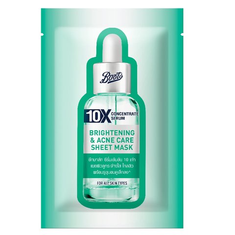 Boots, Boots 10X Concentrate Serum Brightening & Acne Care Sheet Mask 25Ml